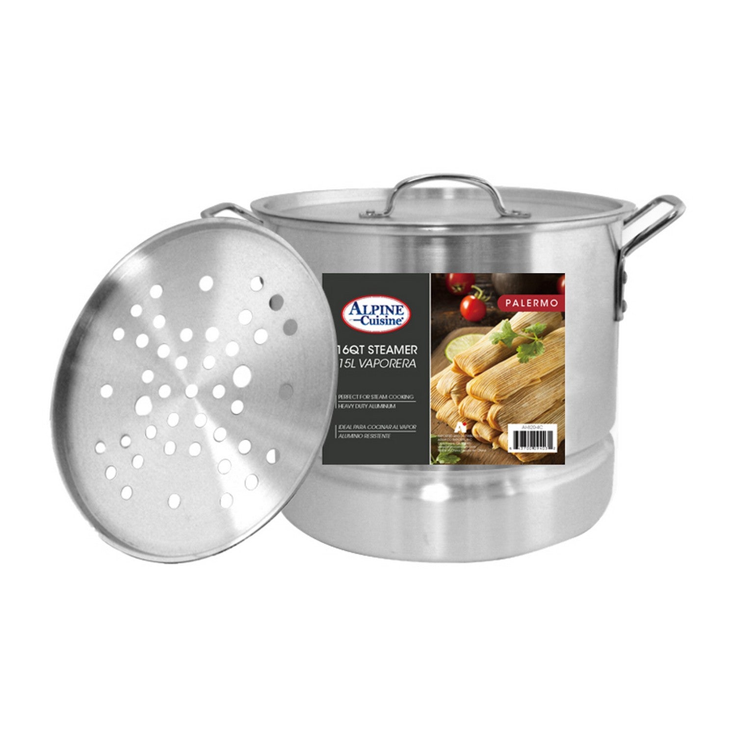 Alpine Cuisine Aluminum Steamer Stock Pot 3pc Set with Cooking Pot Lid