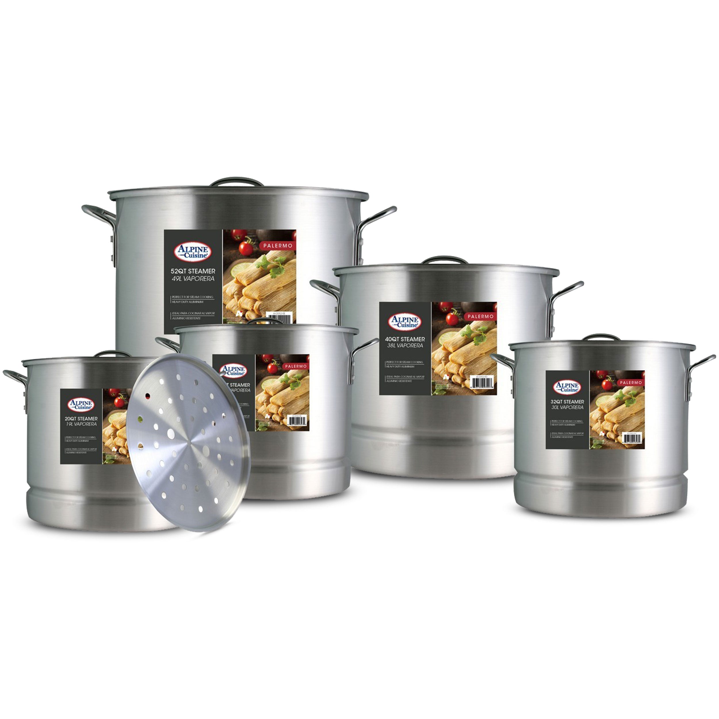 Alpine Cuisine Aluminum Steamer Stock Pot 15pc Set with Cooking Pot Li
