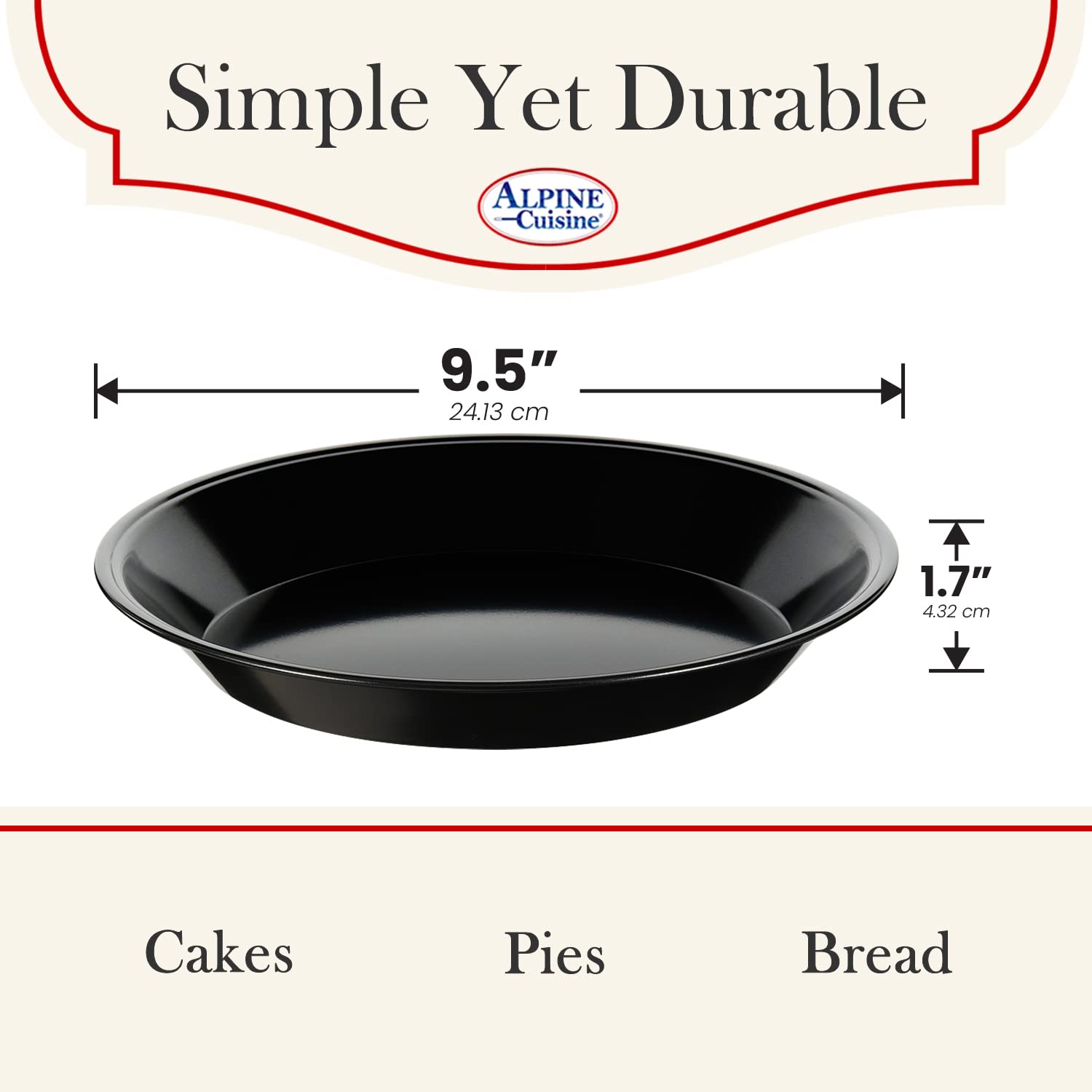 Alpine Cuisine Carbon Steel Pie Pan with Nonstick Coating, Pie Plate f