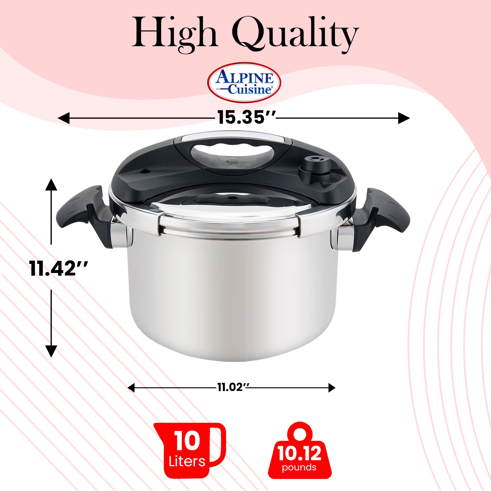 Alpine Cuisine Stainless Steel Pressure Cooker, for All Cooktops, Stov