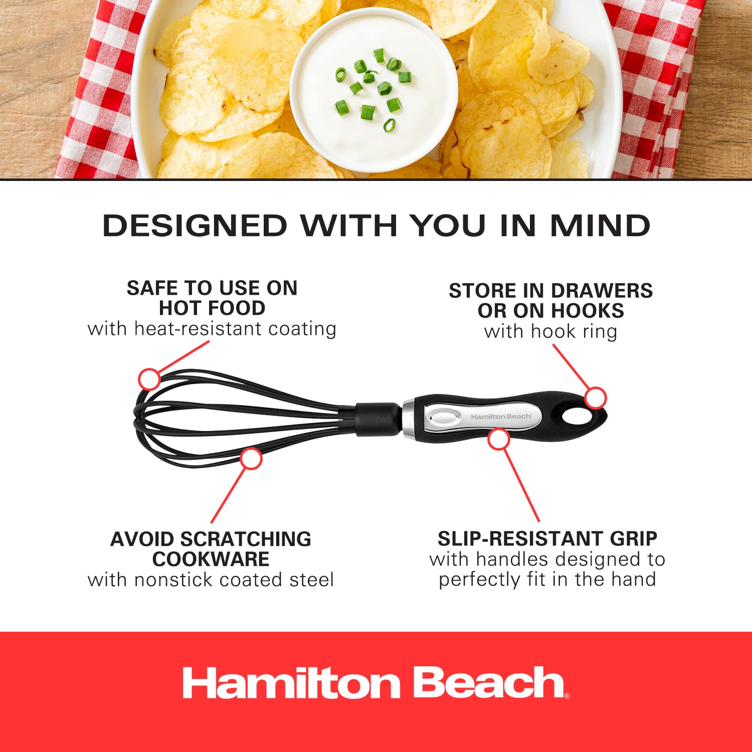 Hamilton Beach Whisk, Heat-Resistant Premium Kitchen Nylon Whisk for N