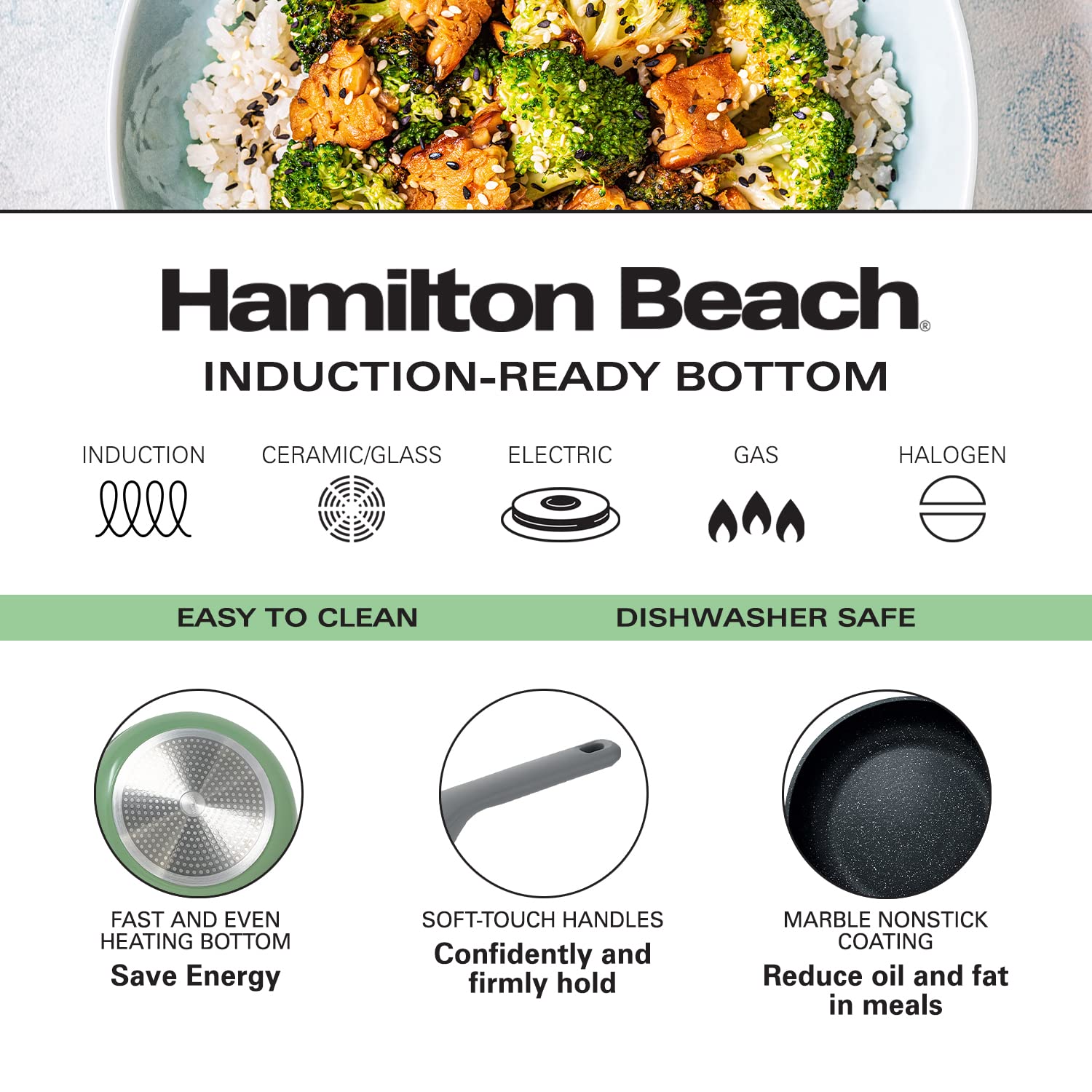 Hamilton Beach Frying Pan 2-Piece Set 10" &11" , Green Non-Stick Die-c