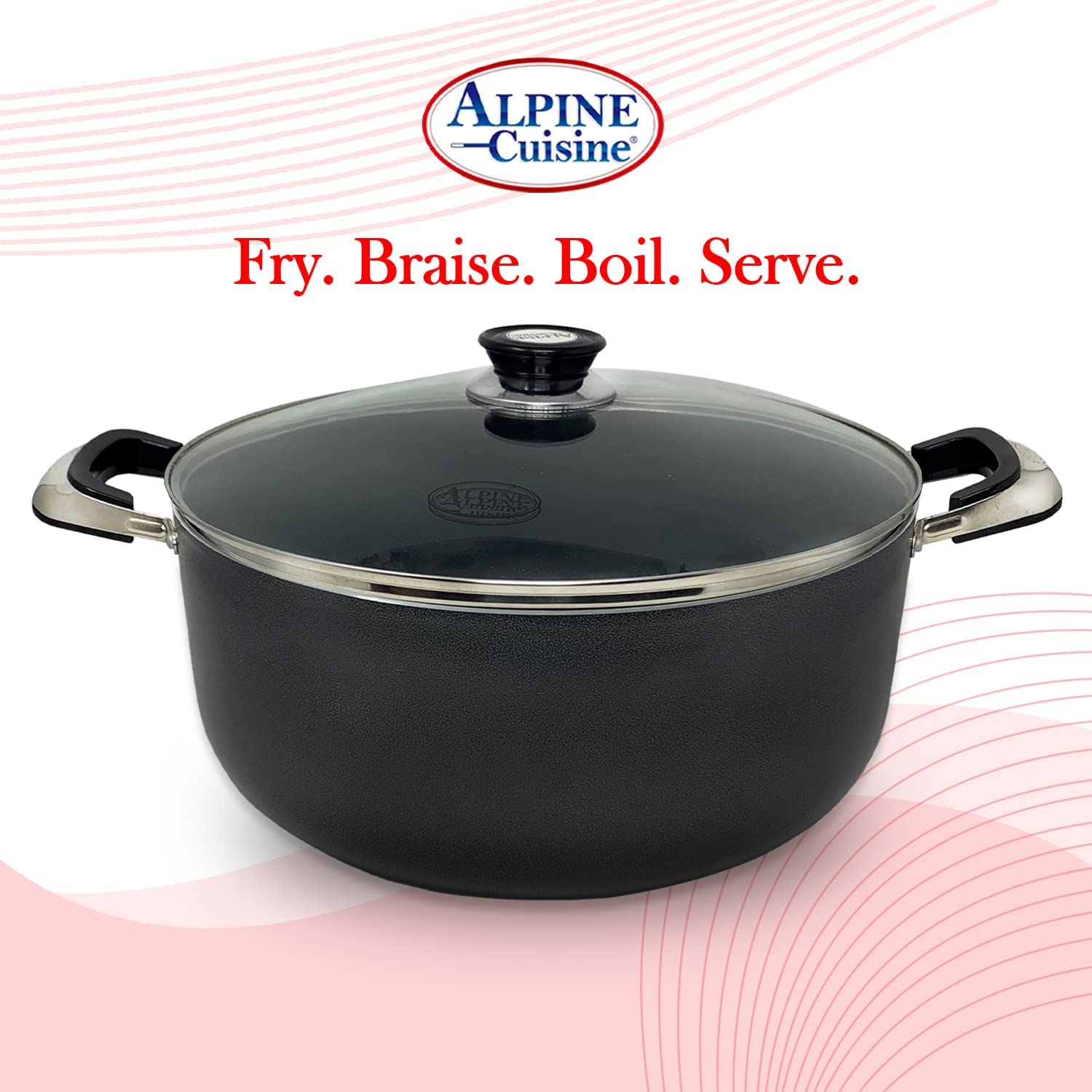 Alpine Cuisine 18 Quart Non-stick Stock Pot with Tempered Glass Lid an