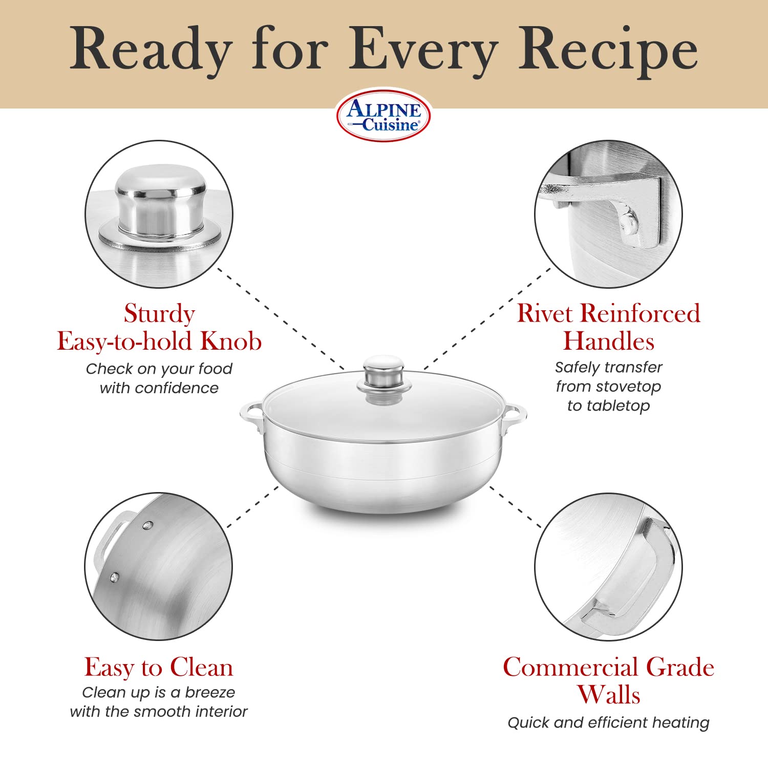 Alpine Cuisine 11-Quart Aluminum Caldero Stock Pot with Glass Lid, Coo