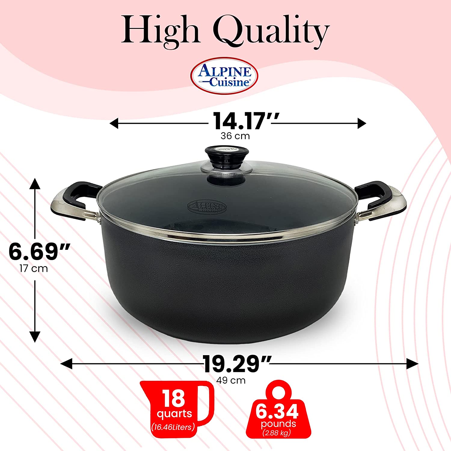 Alpine Cuisine 18 Quart Non-stick Stock Pot with Tempered Glass Lid an