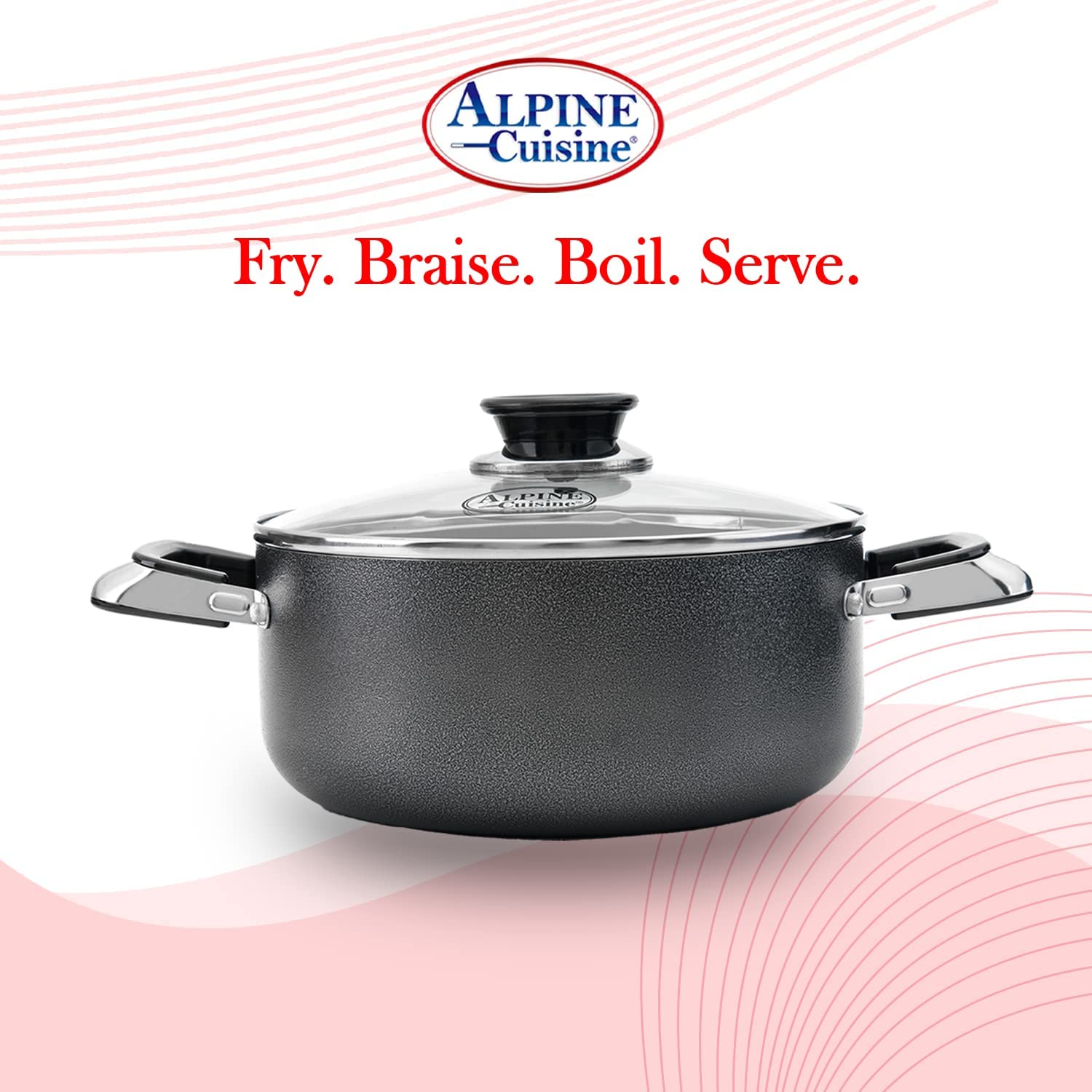 Alpine Cuisine 6 Quart Non-stick Stock Pot with Tempered Glass Lid and