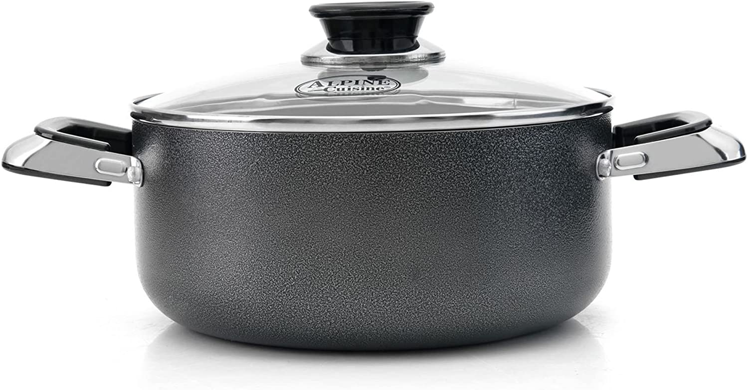 Alpine Cuisine 16 Quart Non-stick Stock Pot with Tempered Glass Lid an