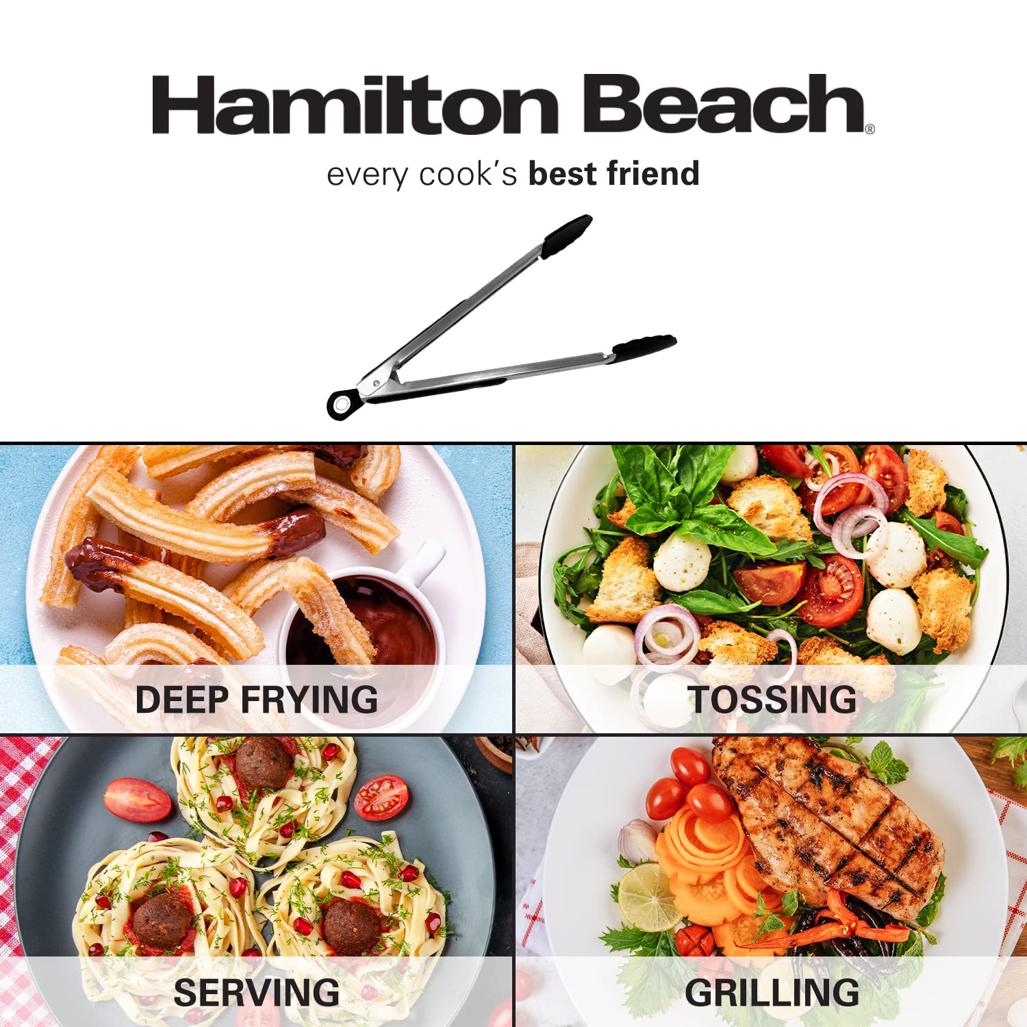 Hamilton Beach Stainless Steel 12in Food Tong with Silicon Top, Servin