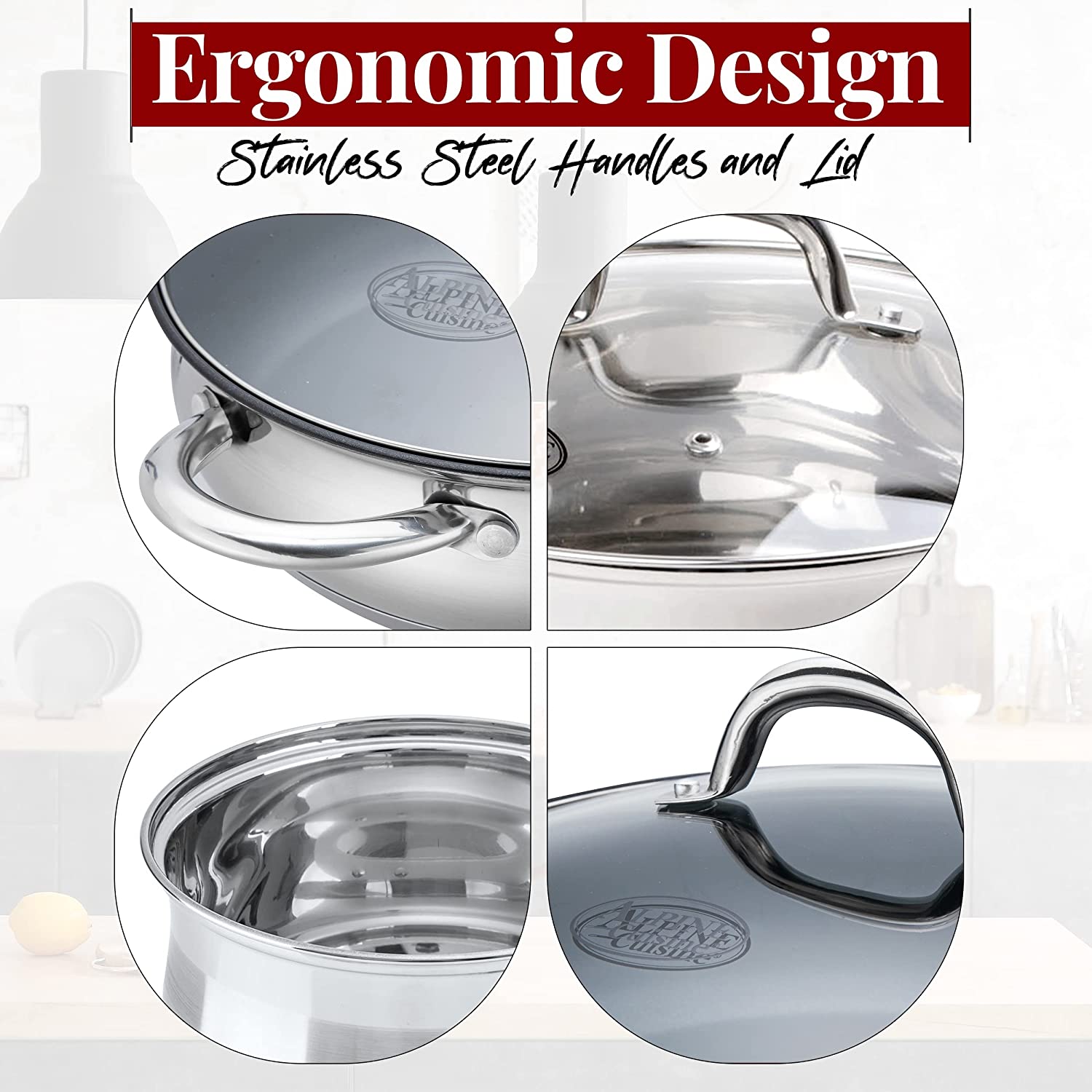 Alpine Cuisine Cookware Set 12-PC Belly Shape - Stainless Steel Cookwa