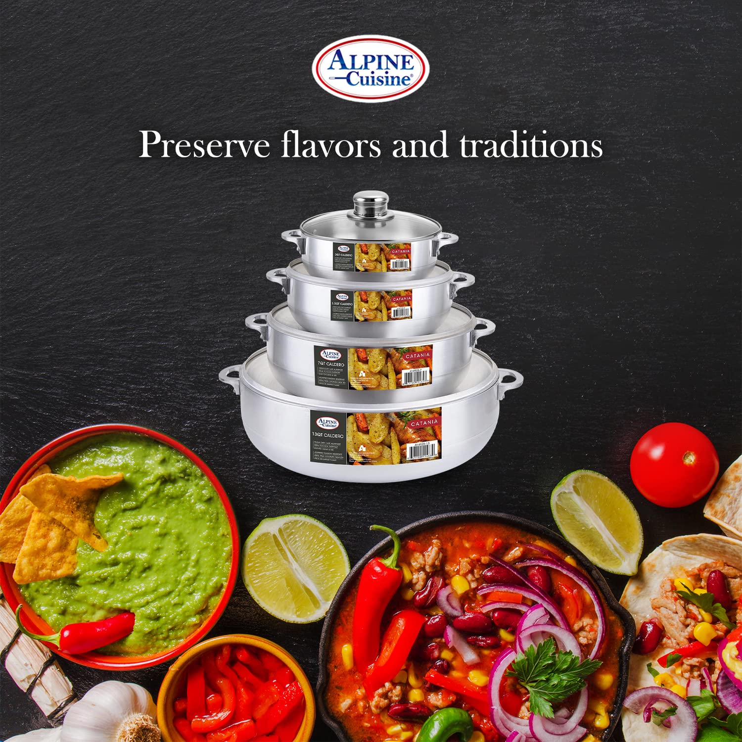 Alpine Cuisine 8pc Set Aluminum Caldero Stock Pot with Glass Lids, Coo