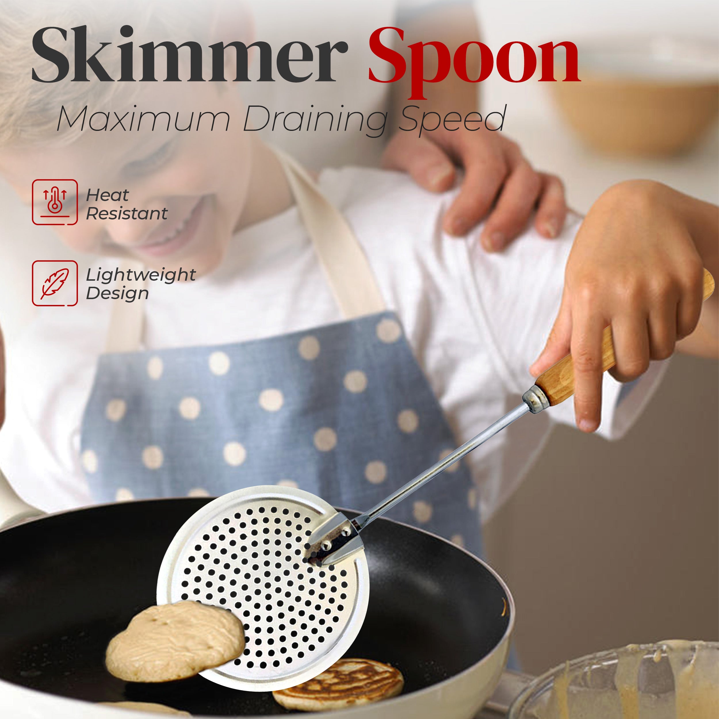 Alpine Cuisine Bamboo Wood Skimmer Spoon 13 Inch - Rustproof, Integral