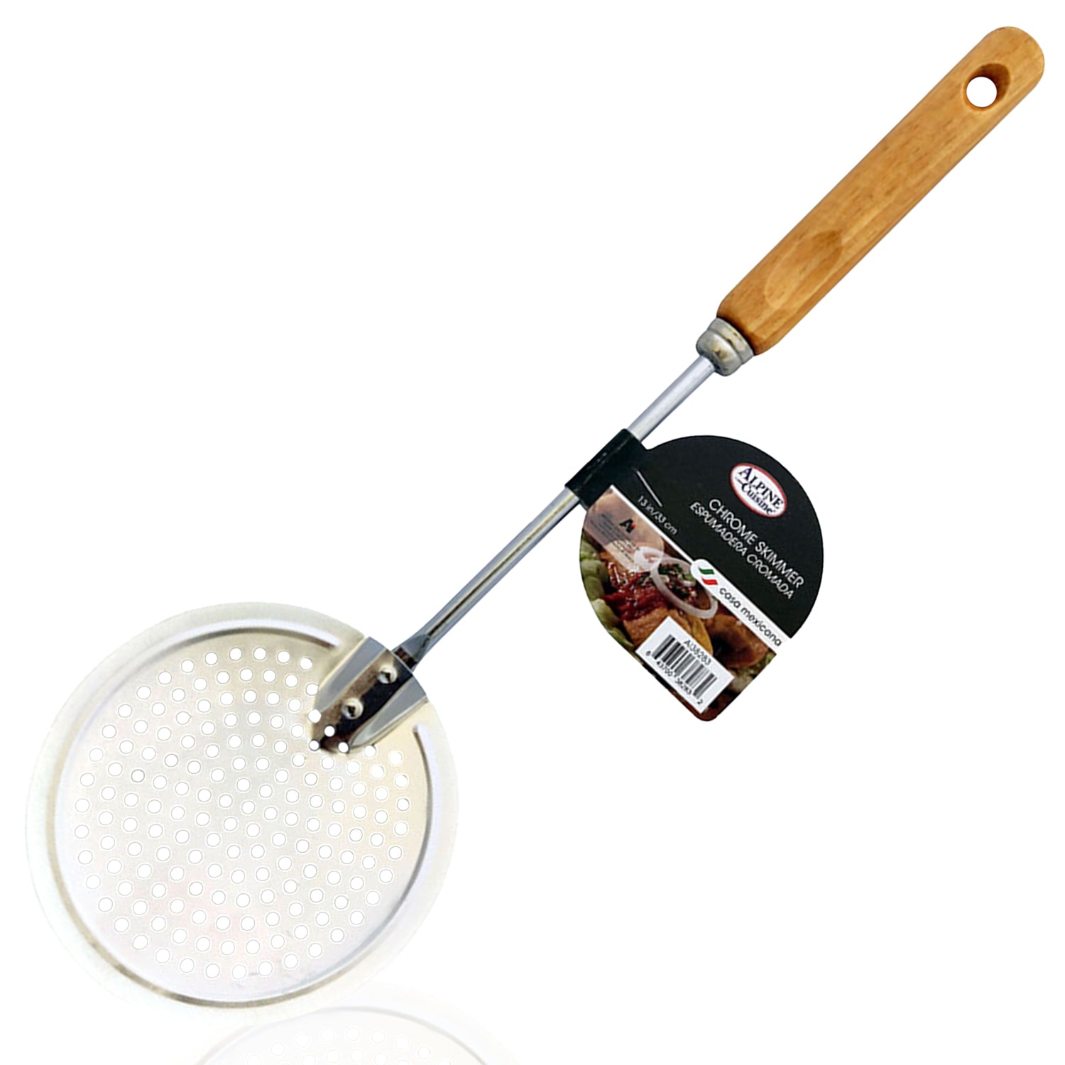 Alpine Cuisine Bamboo Wood Skimmer Spoon 13 Inch - Rustproof, Integral